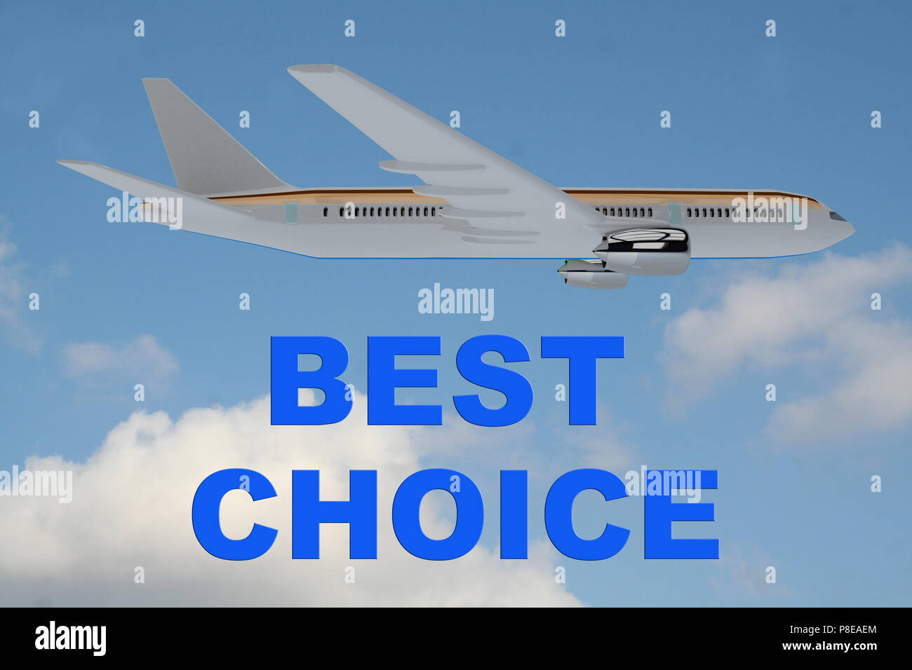 3D illustration of BEST CHOICE title on cloudy sky as a background ...