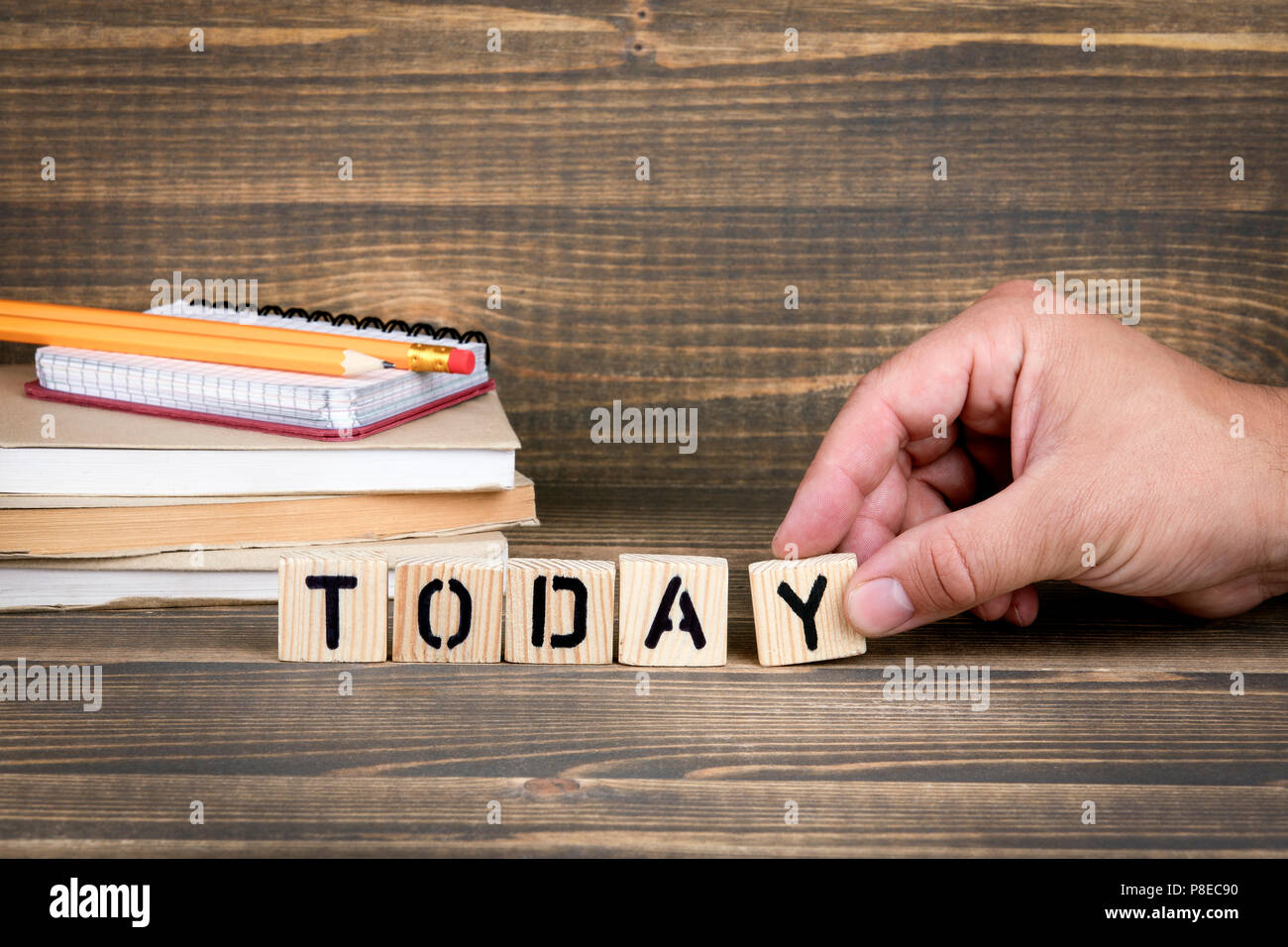 Today. Wooden letters on the office desk Stock Photo - Alamy