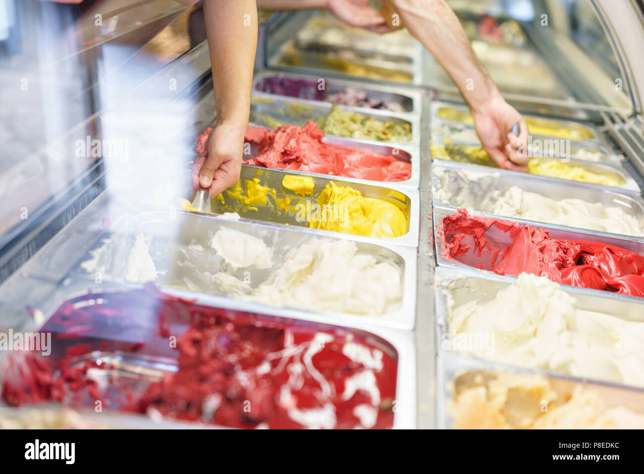 Flavors various ice cream in Rome, Italy. Italian gelateria. Assortment ...