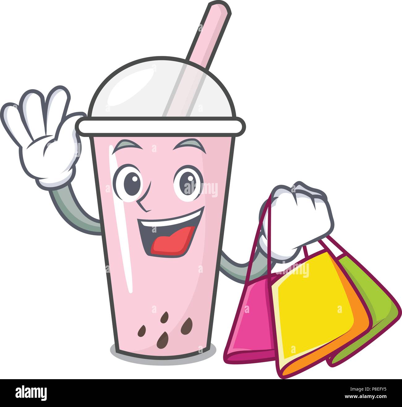 Shopping raspberry bubble tea character cartoon Stock Vector Image ...