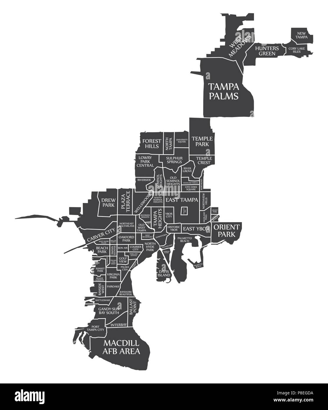 Tampa Florida city map USA labelled black illustration Stock Vector ...