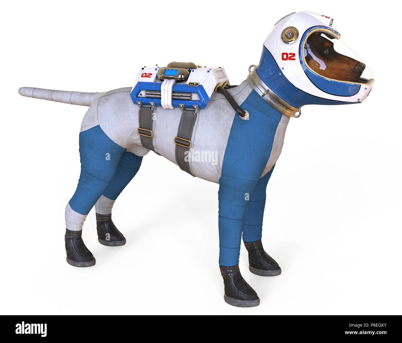Dog in an astronaut's space suit. 3D illustration isolated on white ...