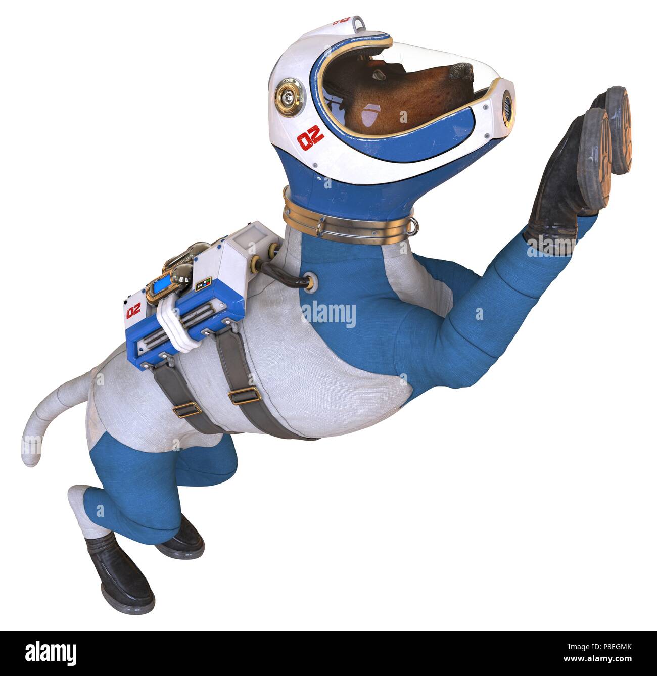 Dog in an astronaut's space suit. 3D illustration isolated on white ...