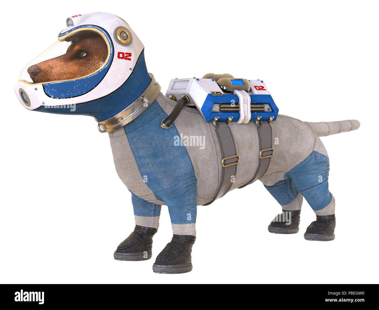 Dog in an astronaut's space suit. 3D illustration isolated on white ...