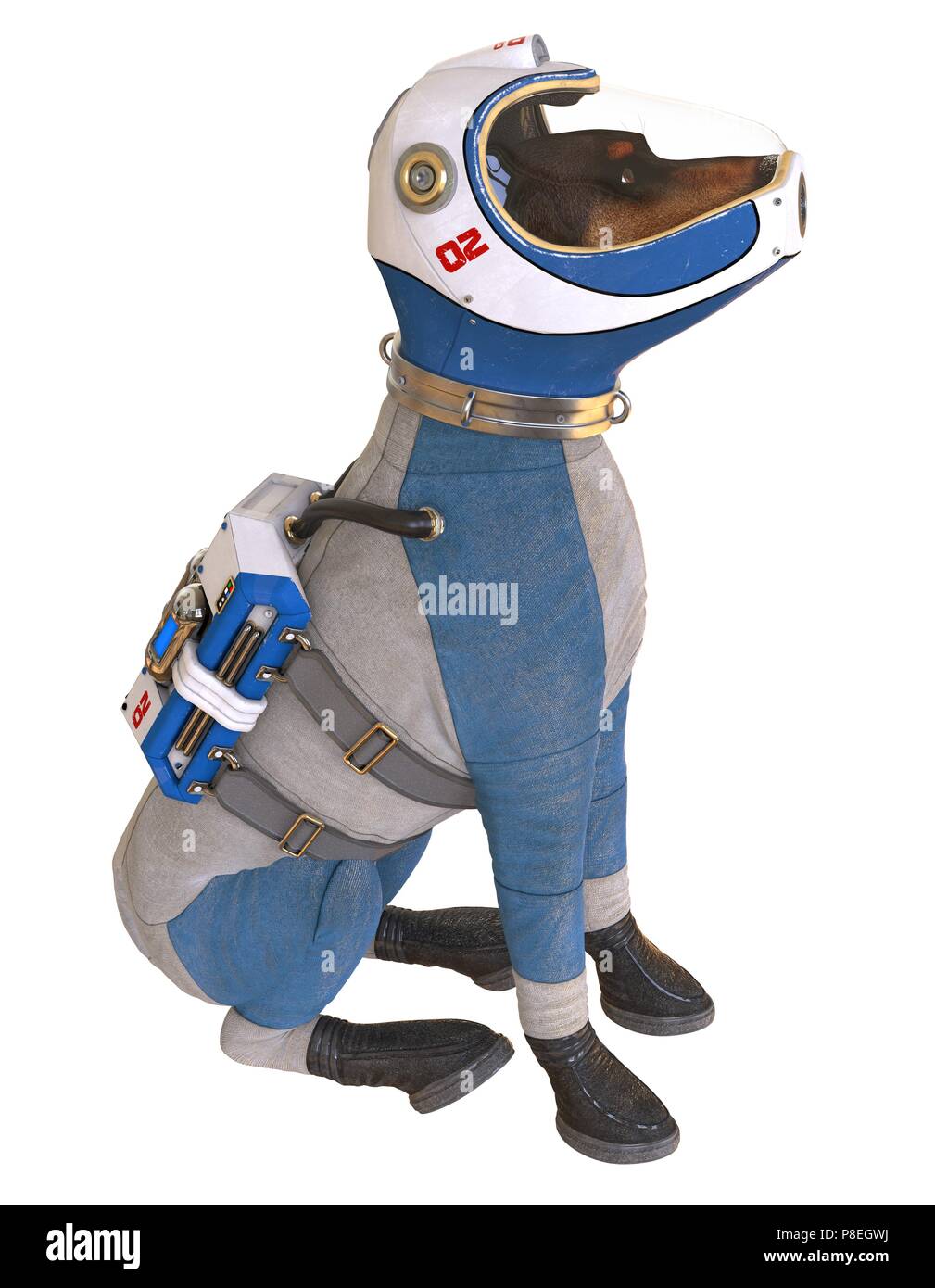 Dog in an astronaut's space suit. 3D illustration isolated on white ...