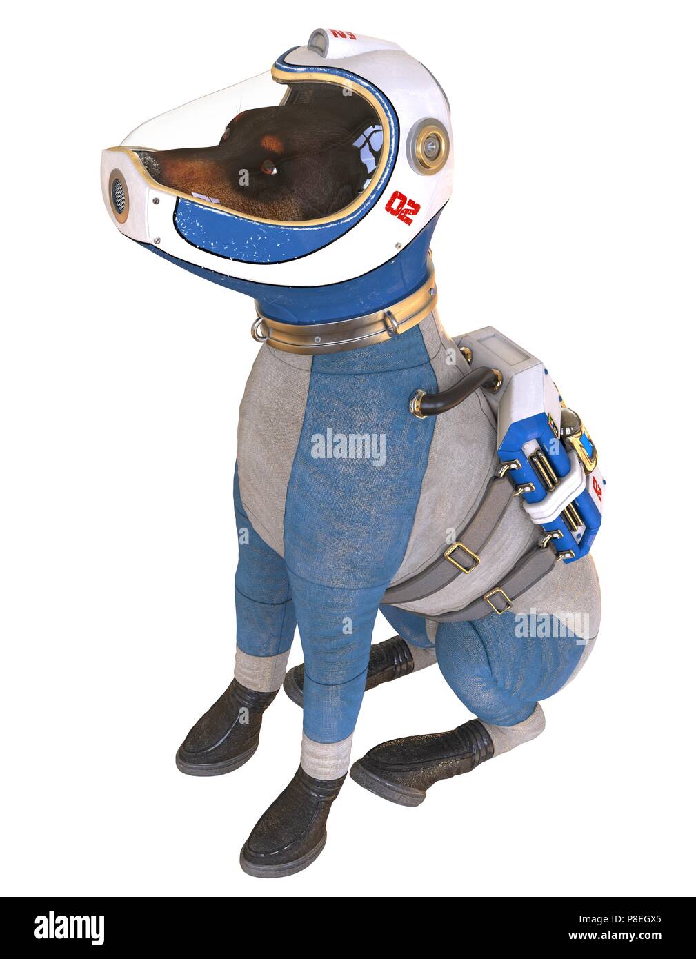 Dog in an astronaut's space suit. 3D illustration isolated on white ...