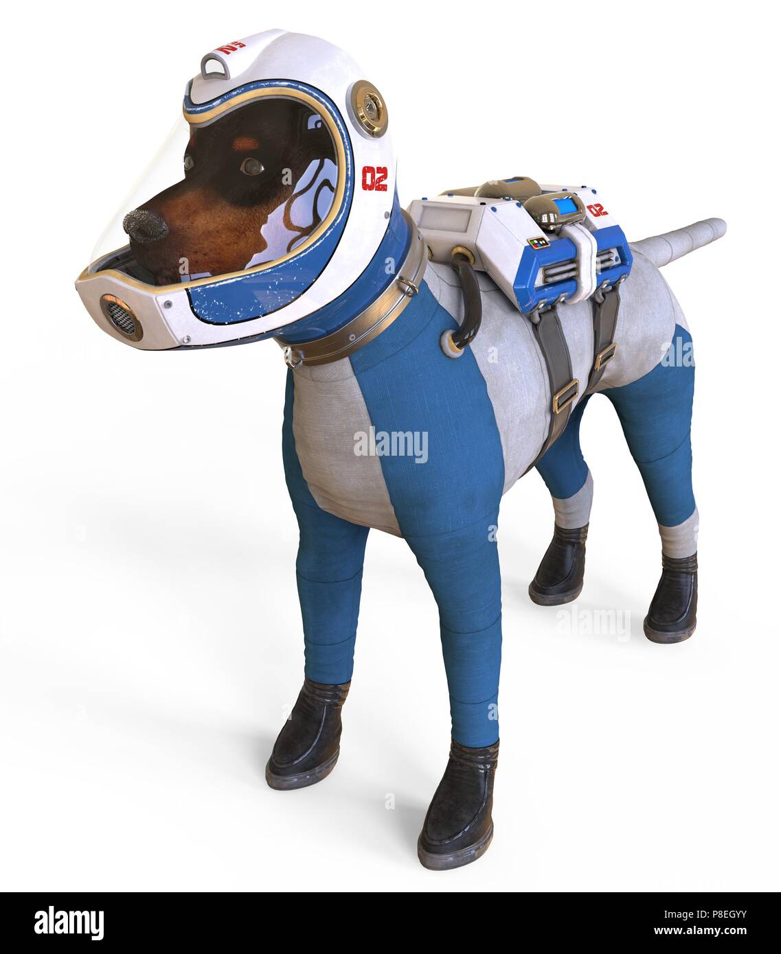 Dog in an astronaut's space suit. 3D illustration isolated on white ...