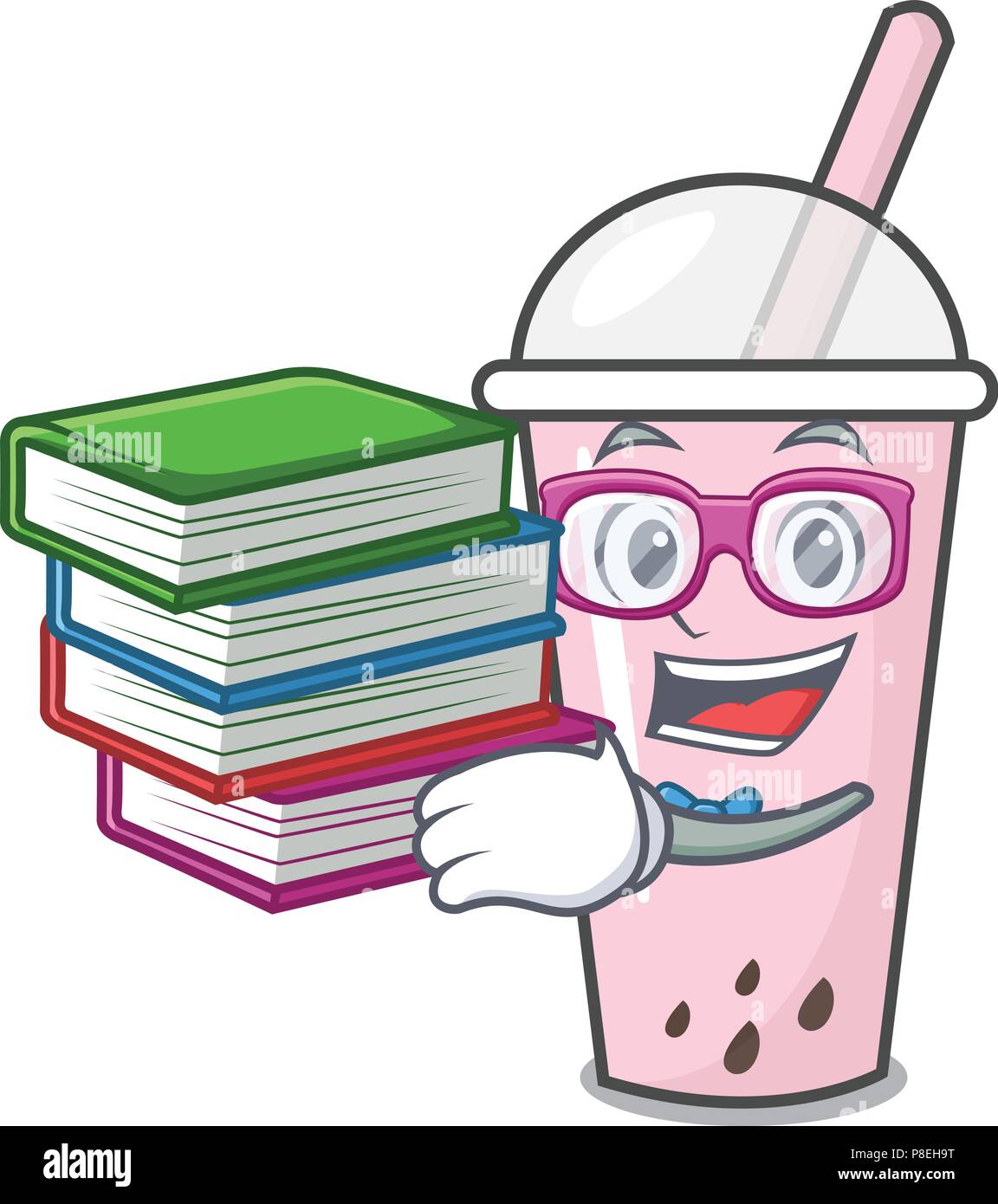 Student with book raspberry bubble tea character cartoon Stock Vector ...