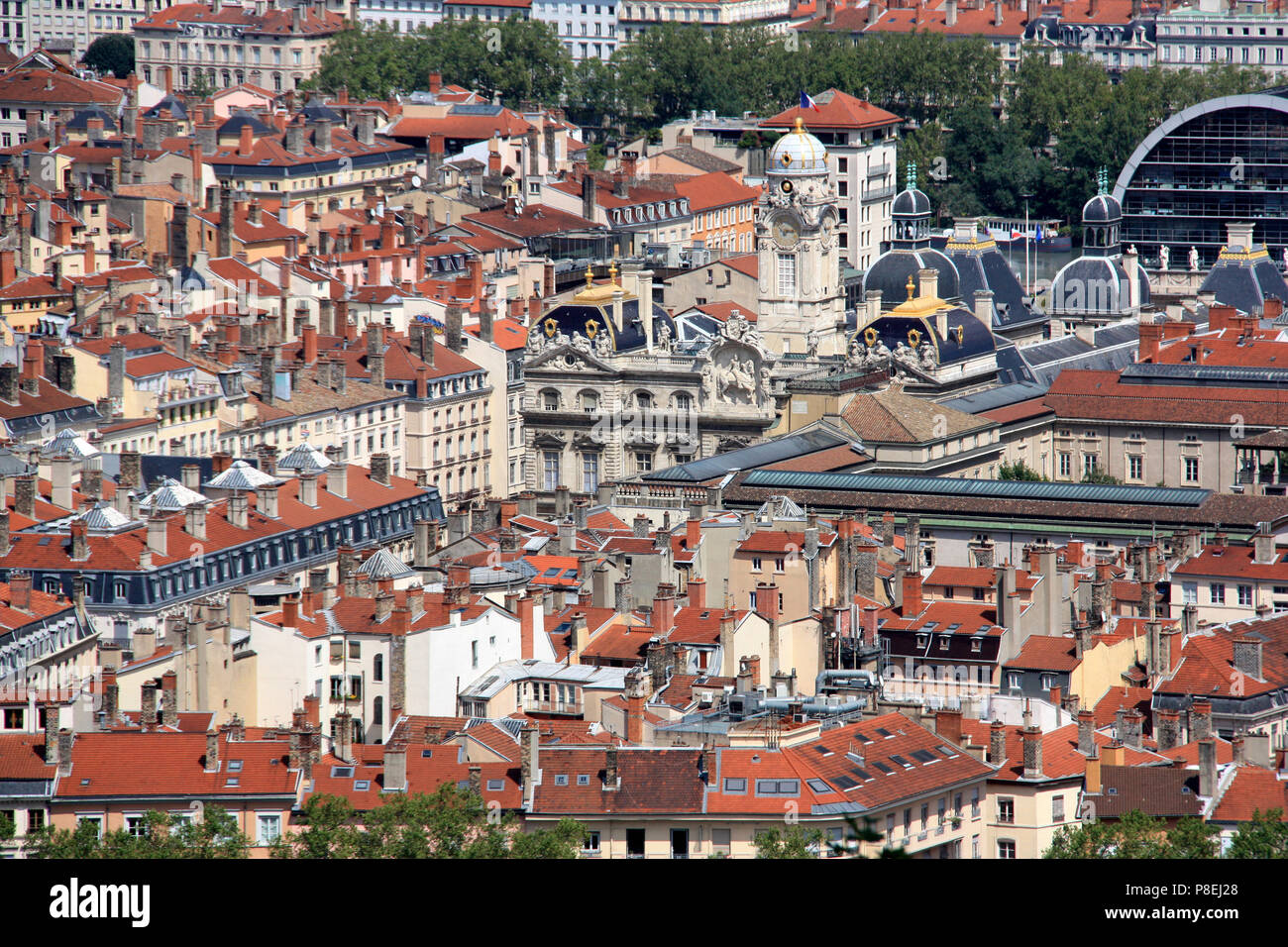 The City Hall (Hotel de Ville) of Lyon, France, seen from the Basilica ...