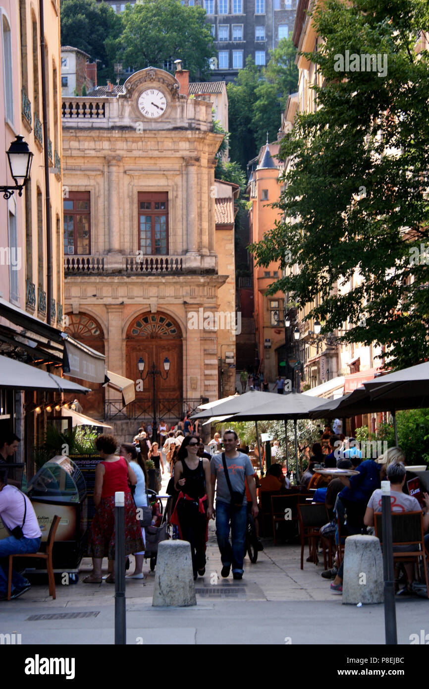 Tourists exploring the alleys of the old city of Lyon, France Stock ...