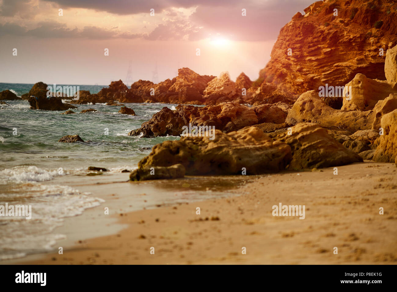 Dawn at night beach landscape of the sun and sea hi-res stock ...