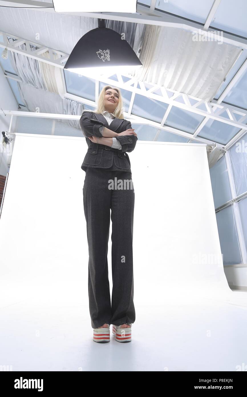 bottom view.confident business woman.isolated Stock Photo - Alamy