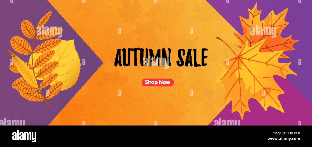 Autumn sale banner. Fall shop now frame template with leaves Stock ...