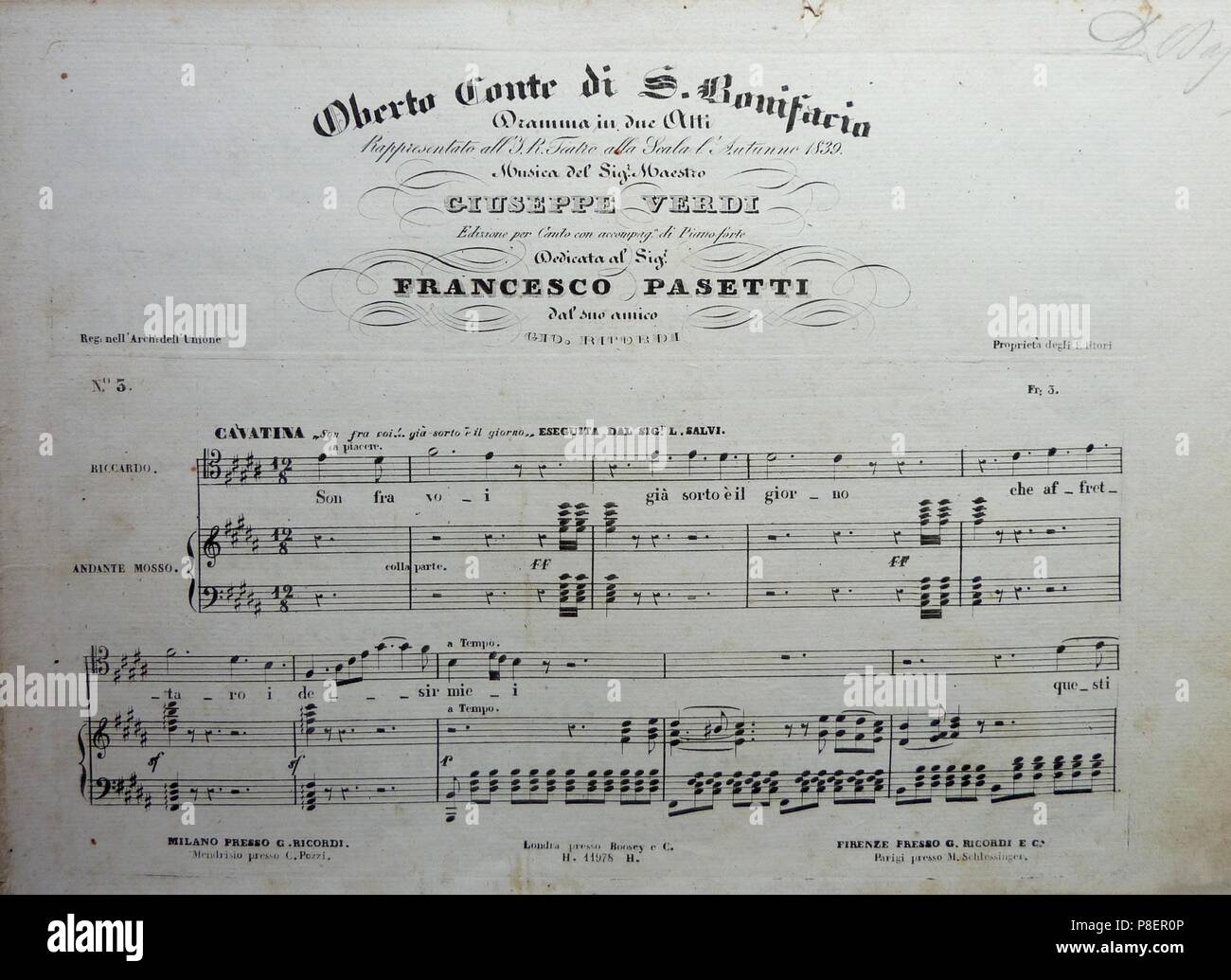 Cover of the score of the opera Oberto conte di San Bonifacio by ...