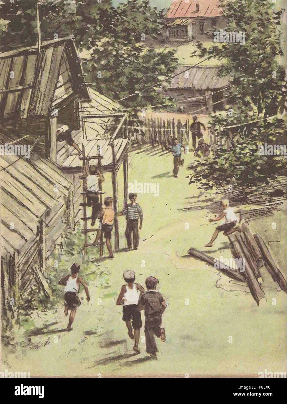 Illustration to the short novel "Timur and His Squad" by Arkady Gaidar ...