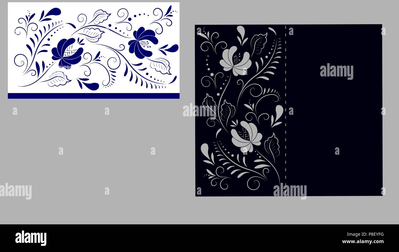 floral pattern in Gzhel style with blue ornamental flowers. Blue and ...