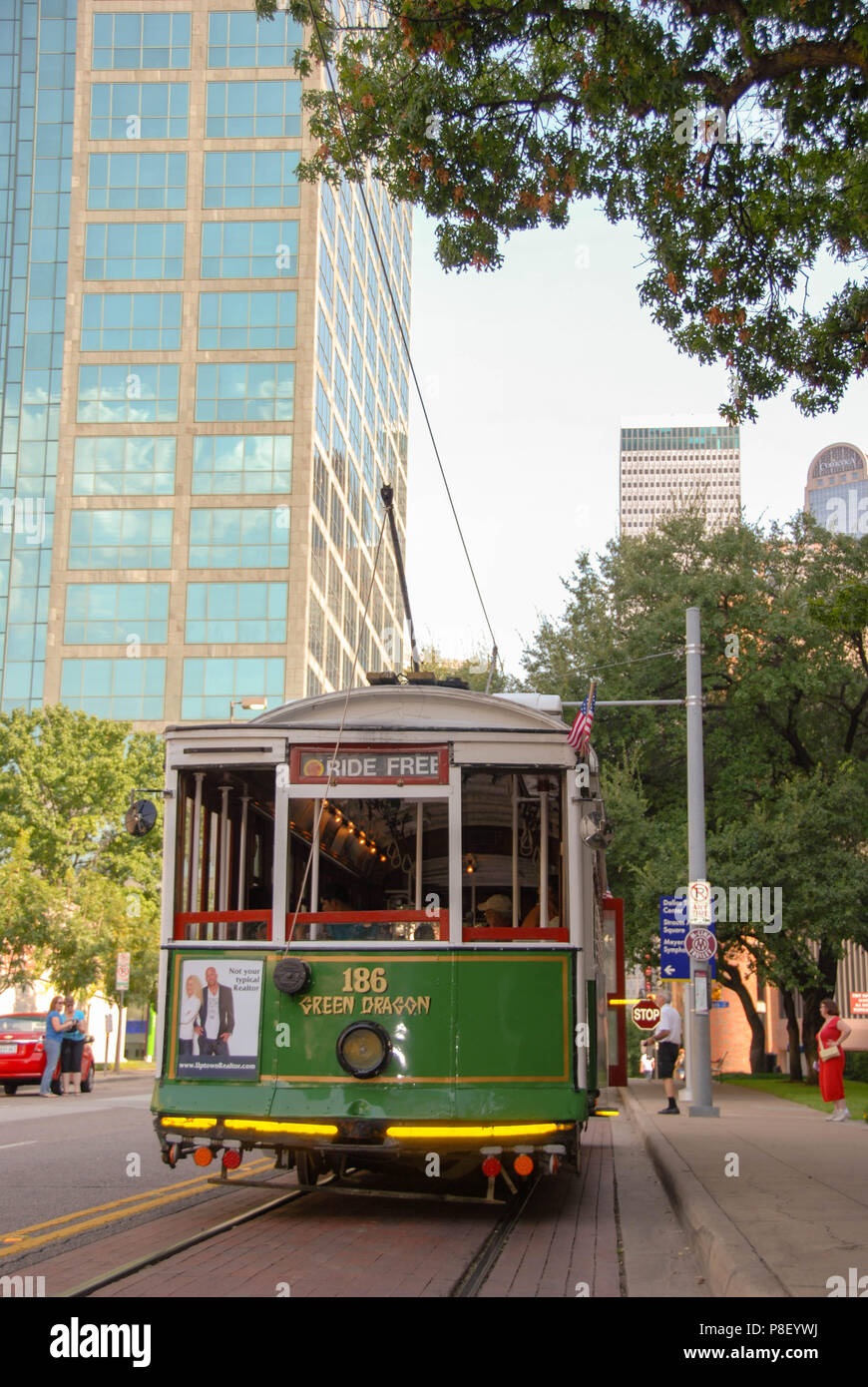 Head on view of one of the streetcars on the McKinney Avenue Trolley ...