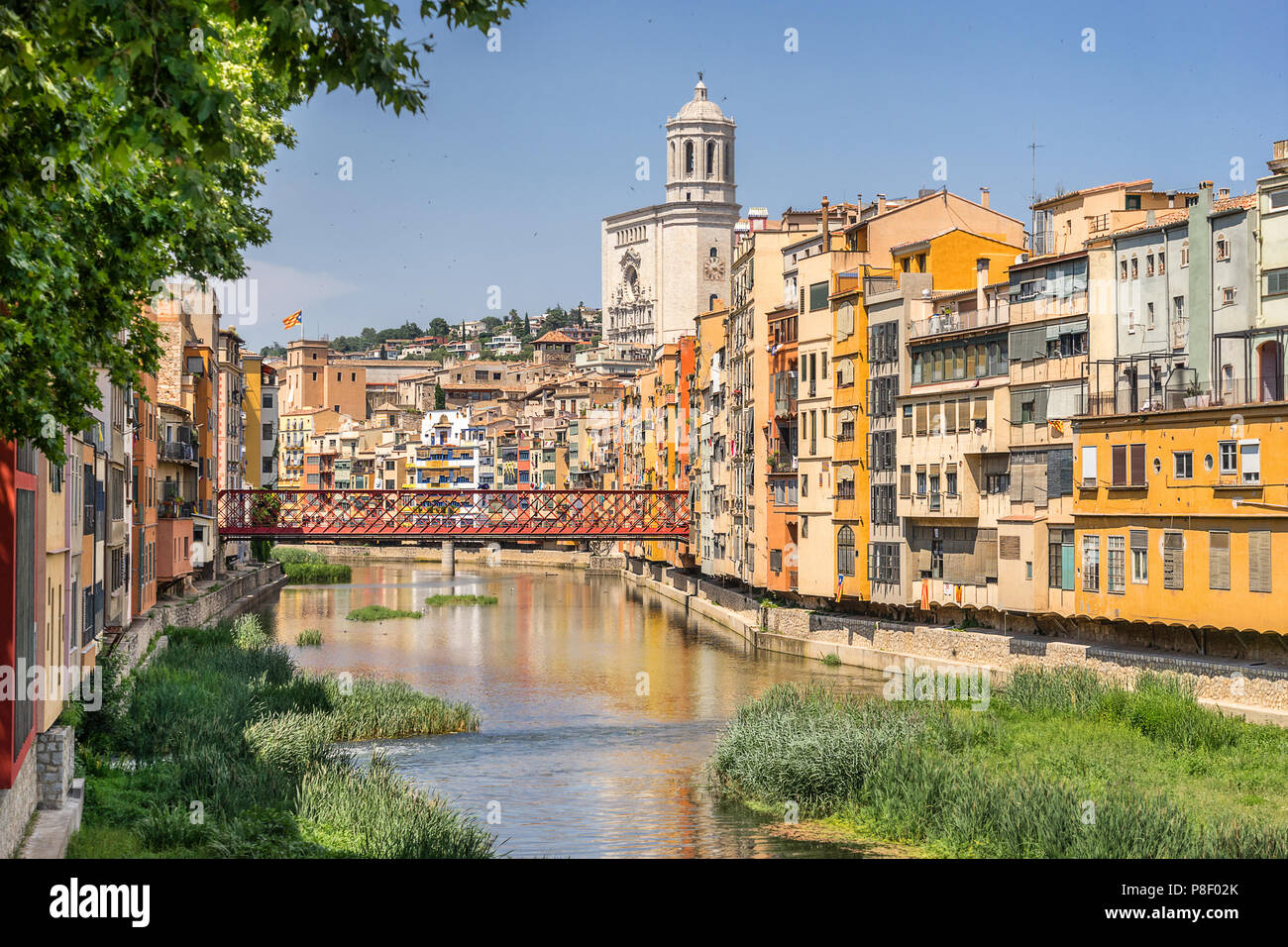 Colorful houses on the banks of the Onyar River in Girona Spain Stock ...