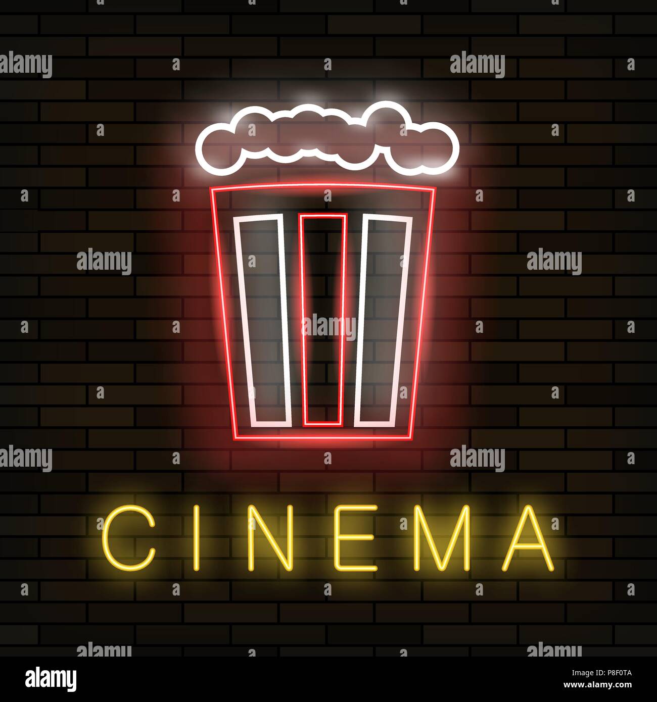 Cinema Light Neon Sign on Brick Background. Colored Signboard. Bright ...