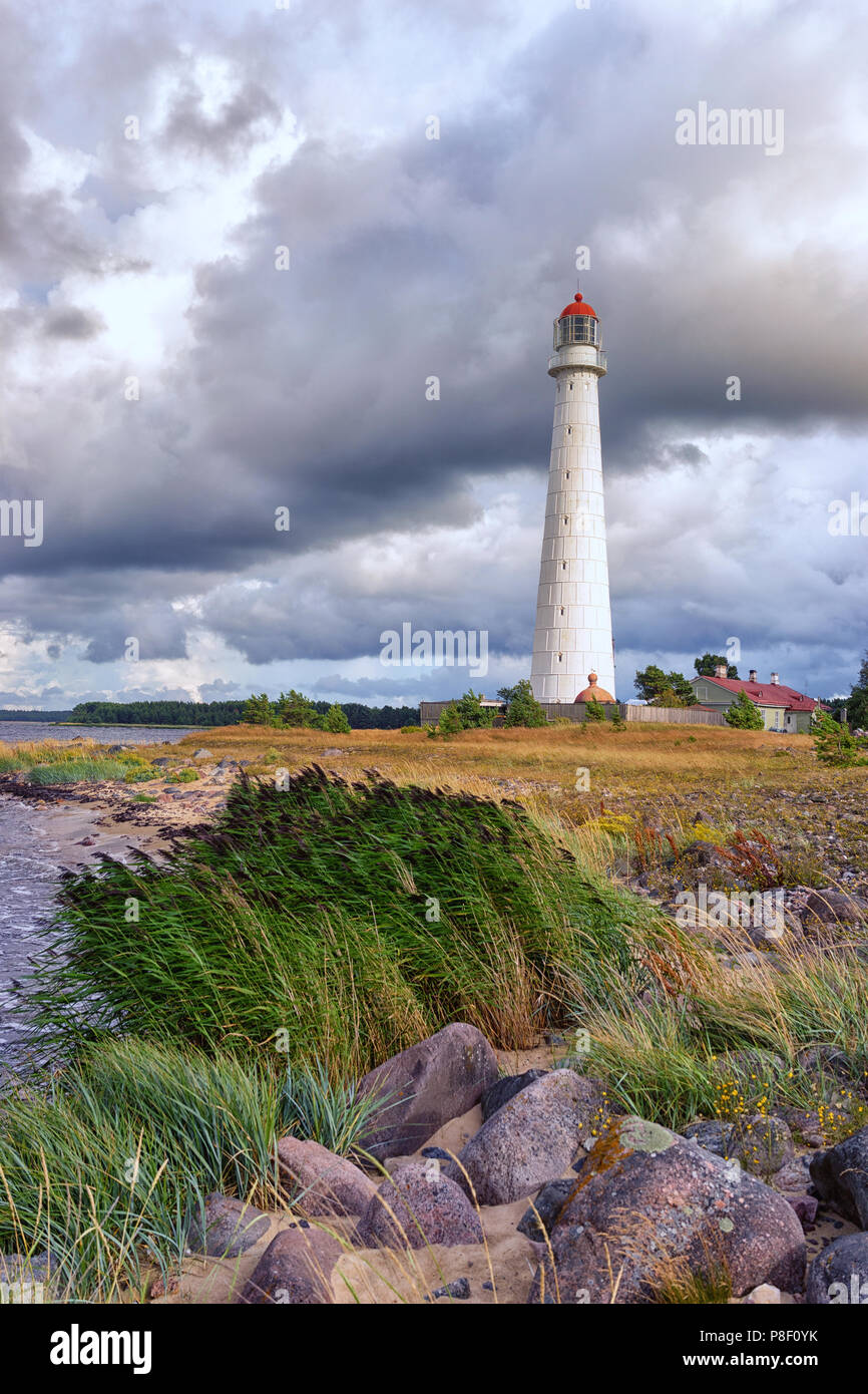 An ancient cast-iron lighthouse of the 19th century Tahkuna Tuletorn on ...