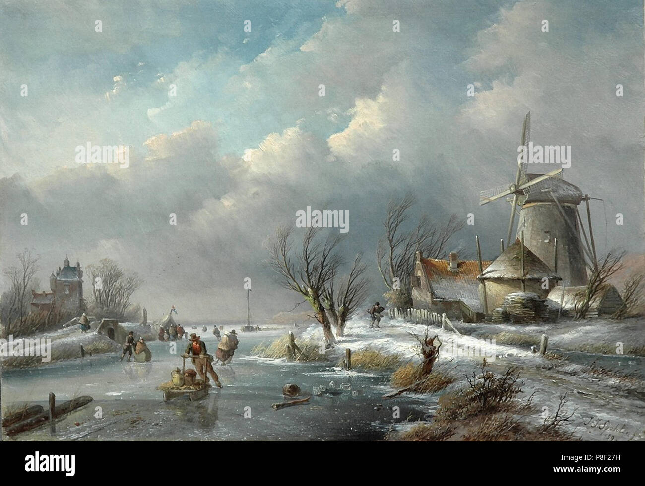 Spohler Jan Jacob - Winterlandschap Met Molen Schaatsers En Koek-En ...