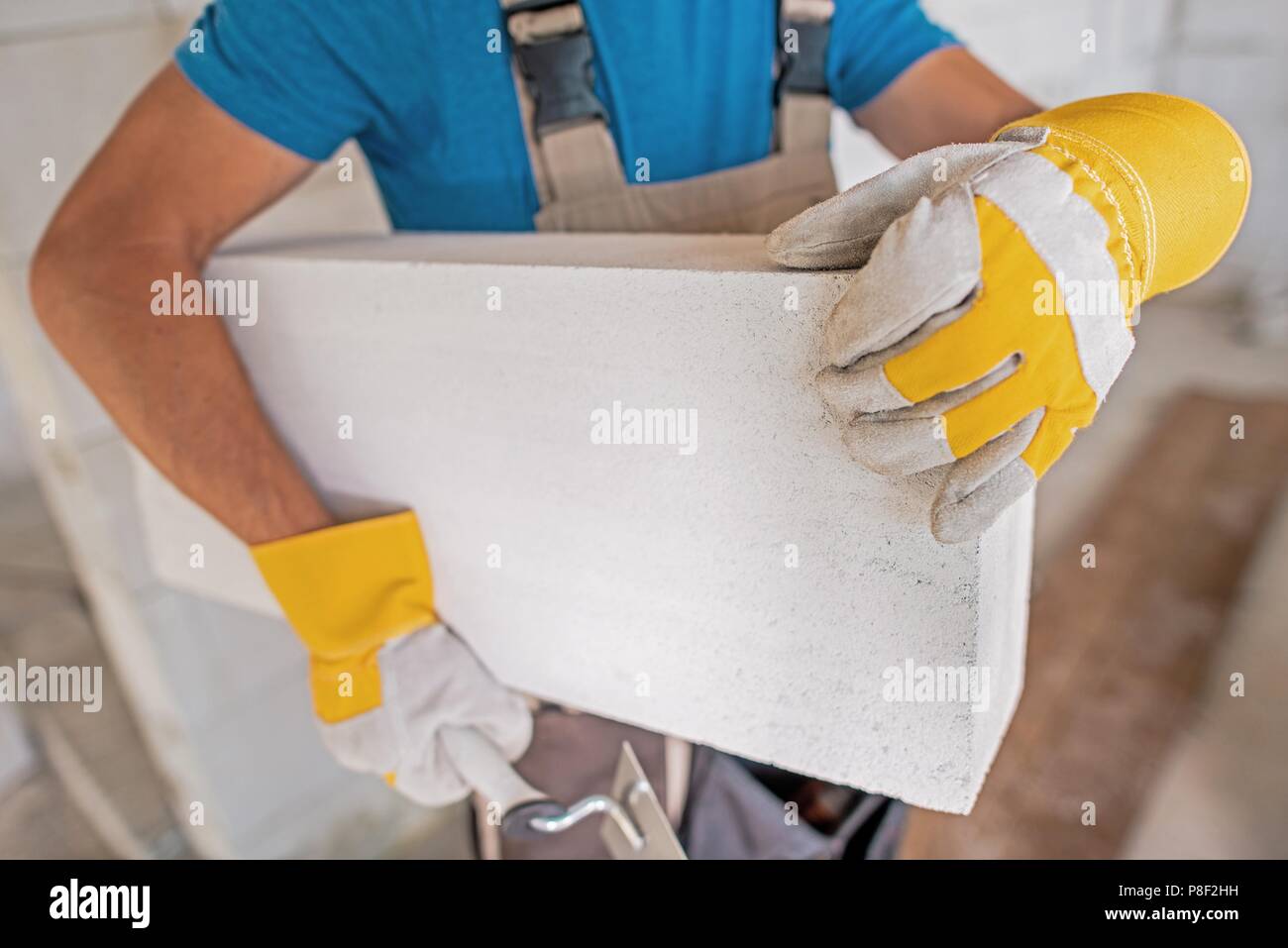 Contractor Moving Building Concrete Blocks in the Construction Zone ...