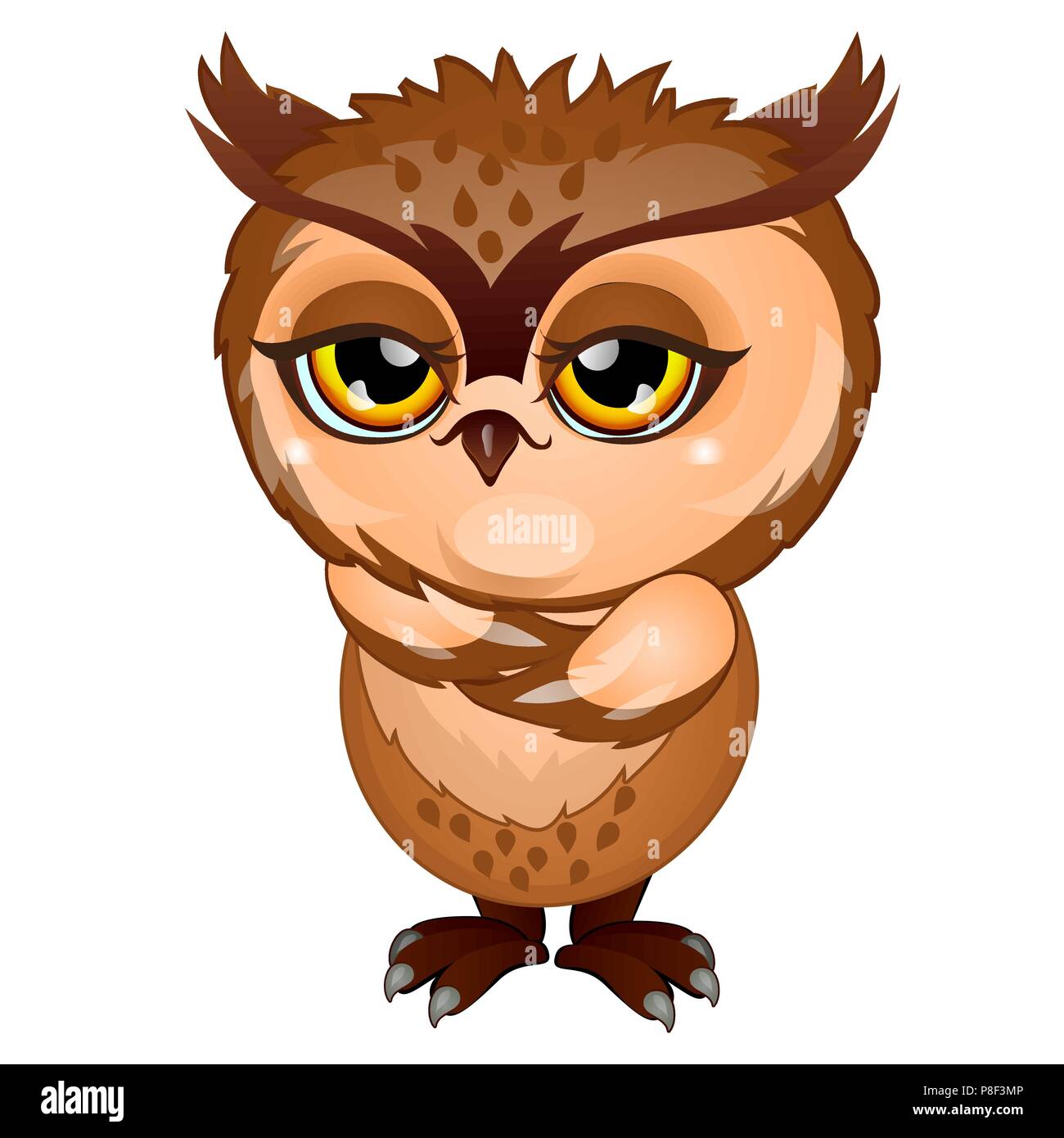 Wise brown owl isolated on white background. Cartoon vector close-up ...