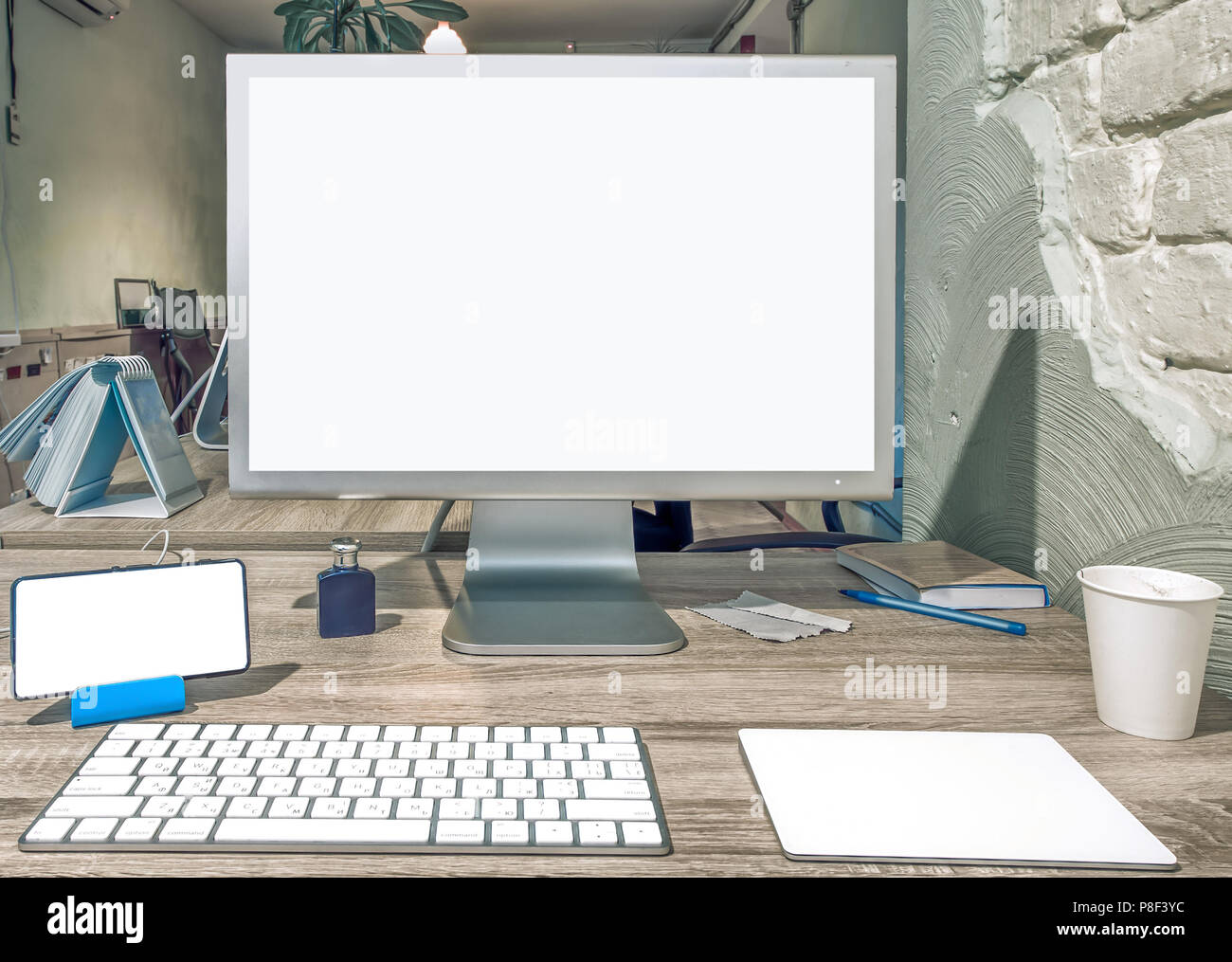 Blank screen of modern desktop computer. Office workplace Stock Photo ...