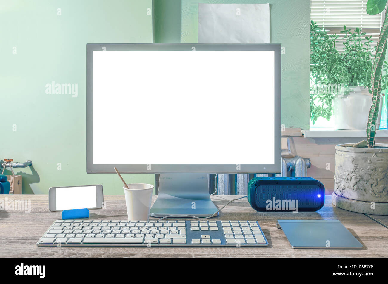 Blank screen of modern desktop computer. Office workplace Stock Photo ...