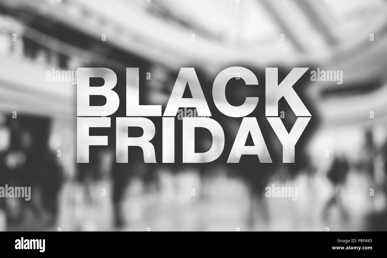 Black friday poster. Blurry shopping mall background Stock Photo - Alamy