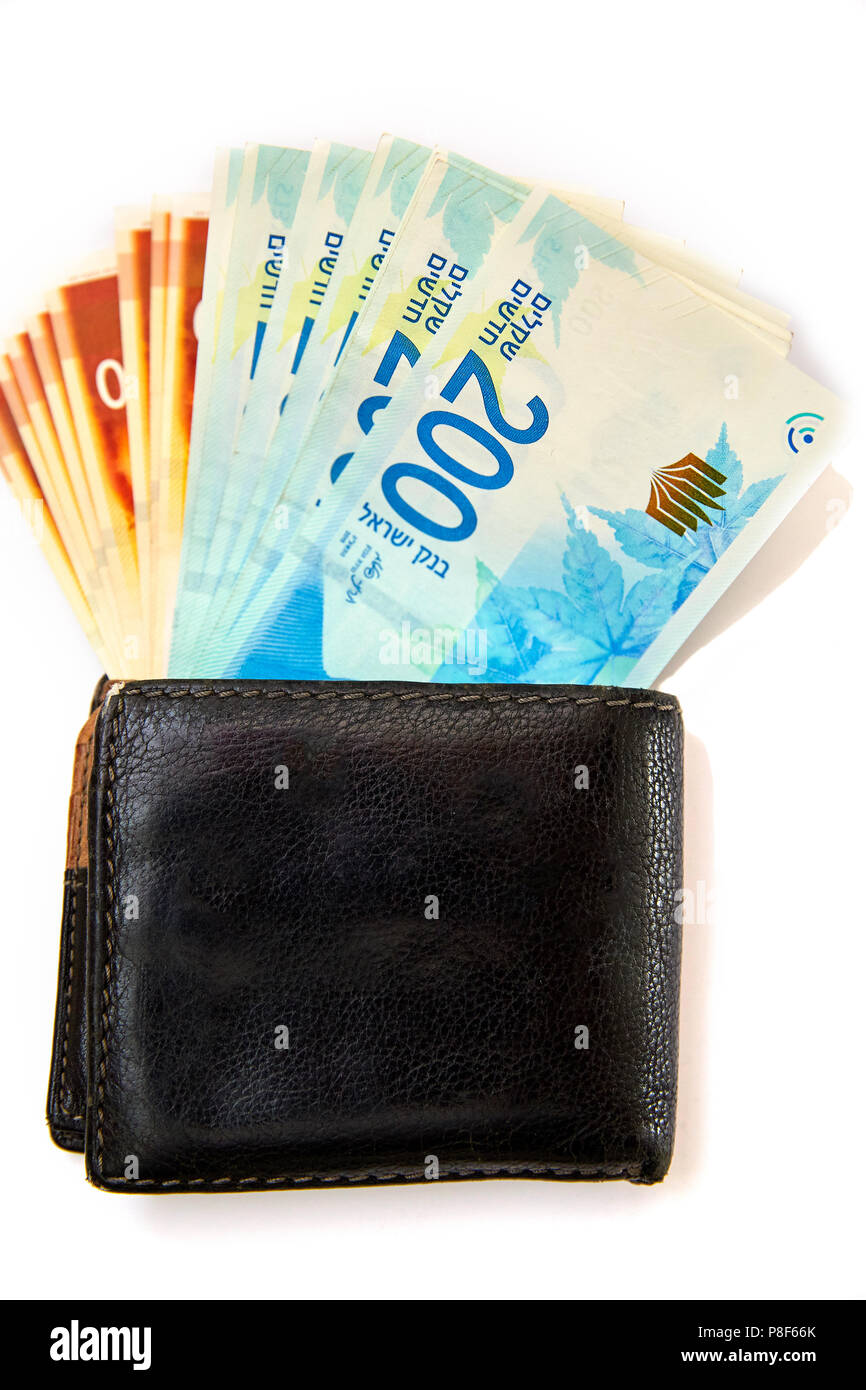 Old wallet with money isolated on white background Stock Photo - Alamy