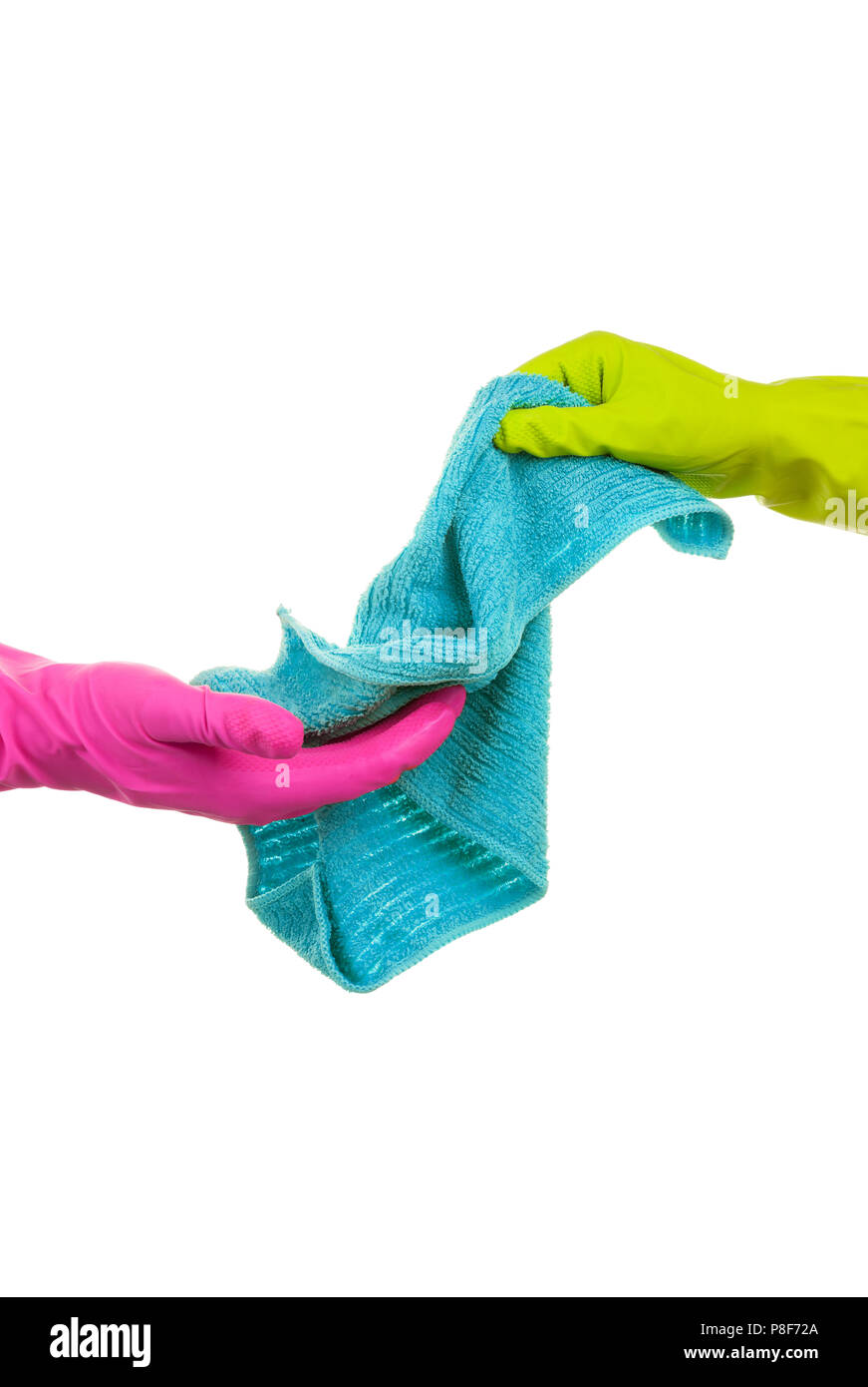 Cleaning gloves and rag isolated on white background Stock Photo - Alamy