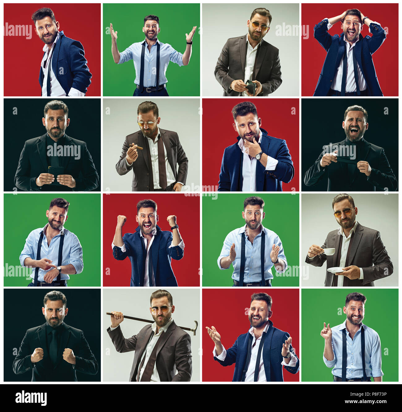 The collage of different human facial expressions, emotions and ...