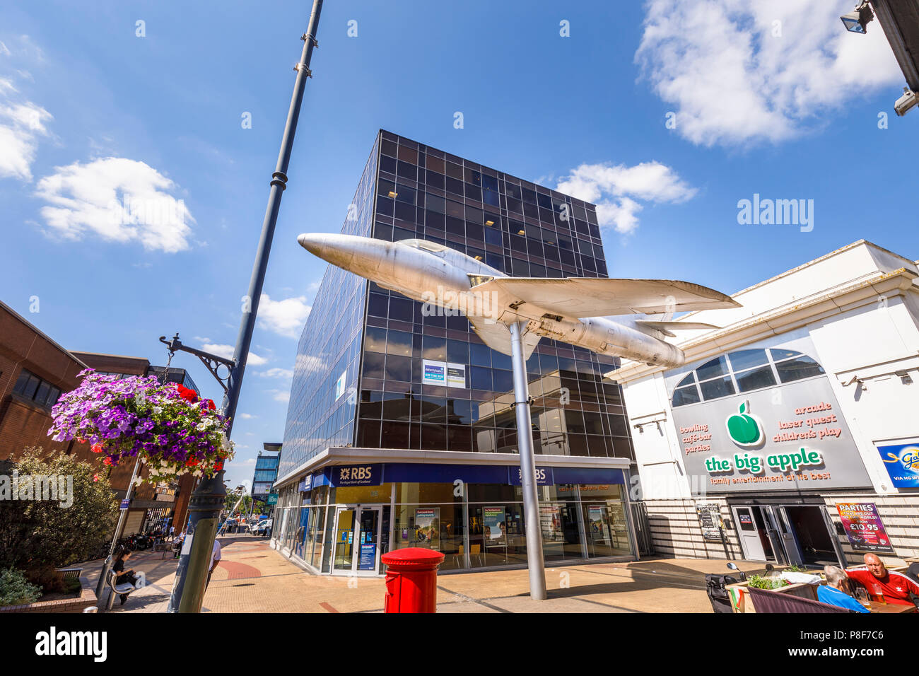 Hawker Hunter aircraft mounted on a pole outside the Big Apple ...