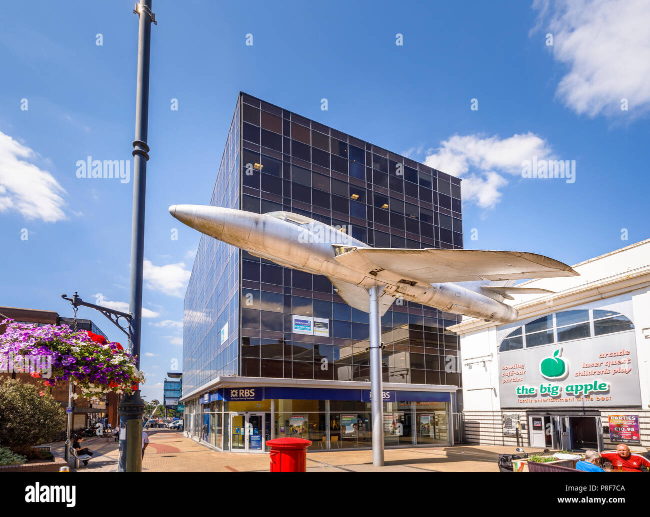 Hawker Hunter aircraft mounted on a pole outside the Big Apple ...
