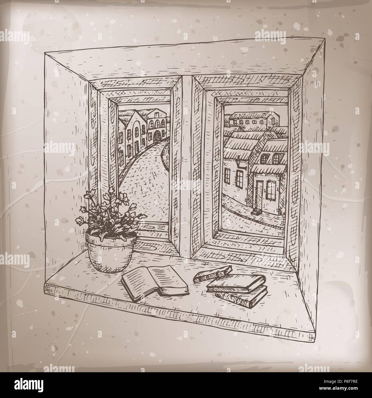 Books on the windowsill Stock Vector Images - Alamy