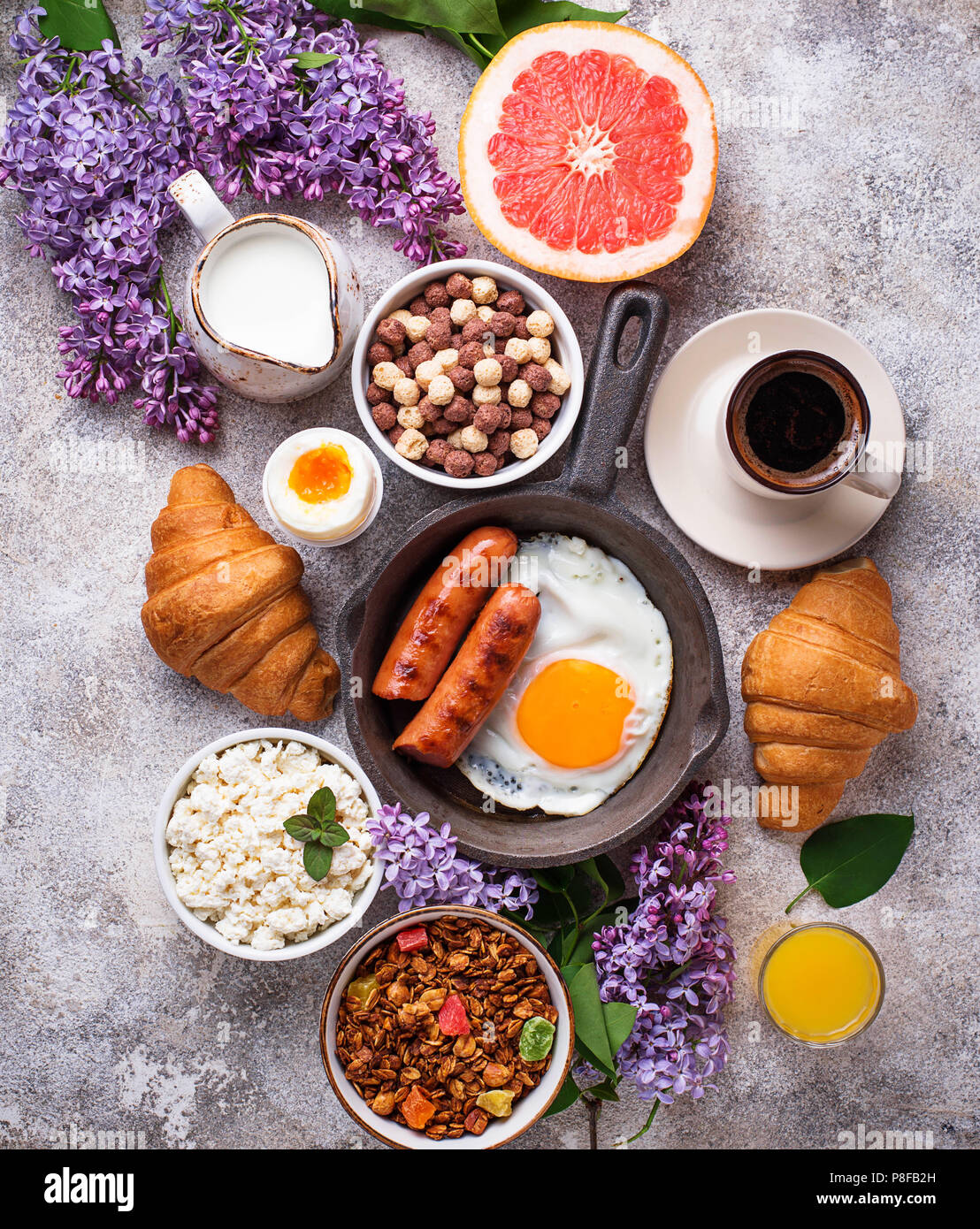 Set of various healthy breakfast Stock Photo - Alamy