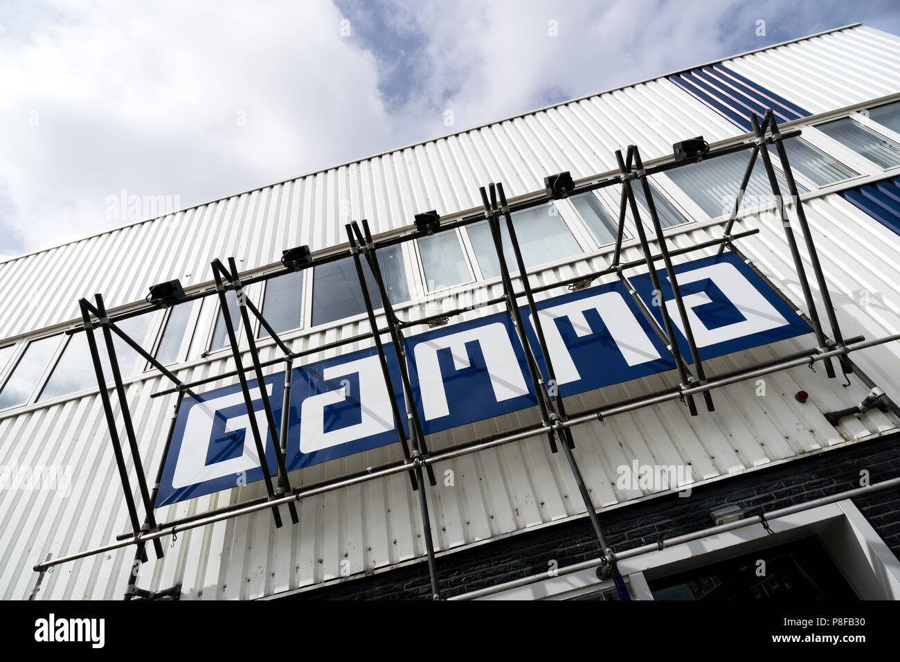 Gamma logo at hardware store in Katwijk aan Zee, the Netherlands. Gamma ...