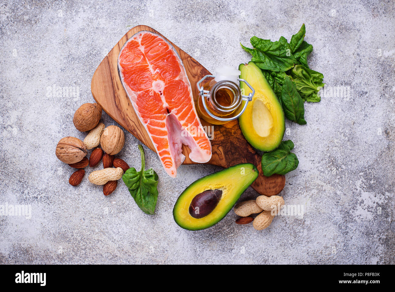 Selection of healthy fat and omega 3 sources Stock Photo - Alamy