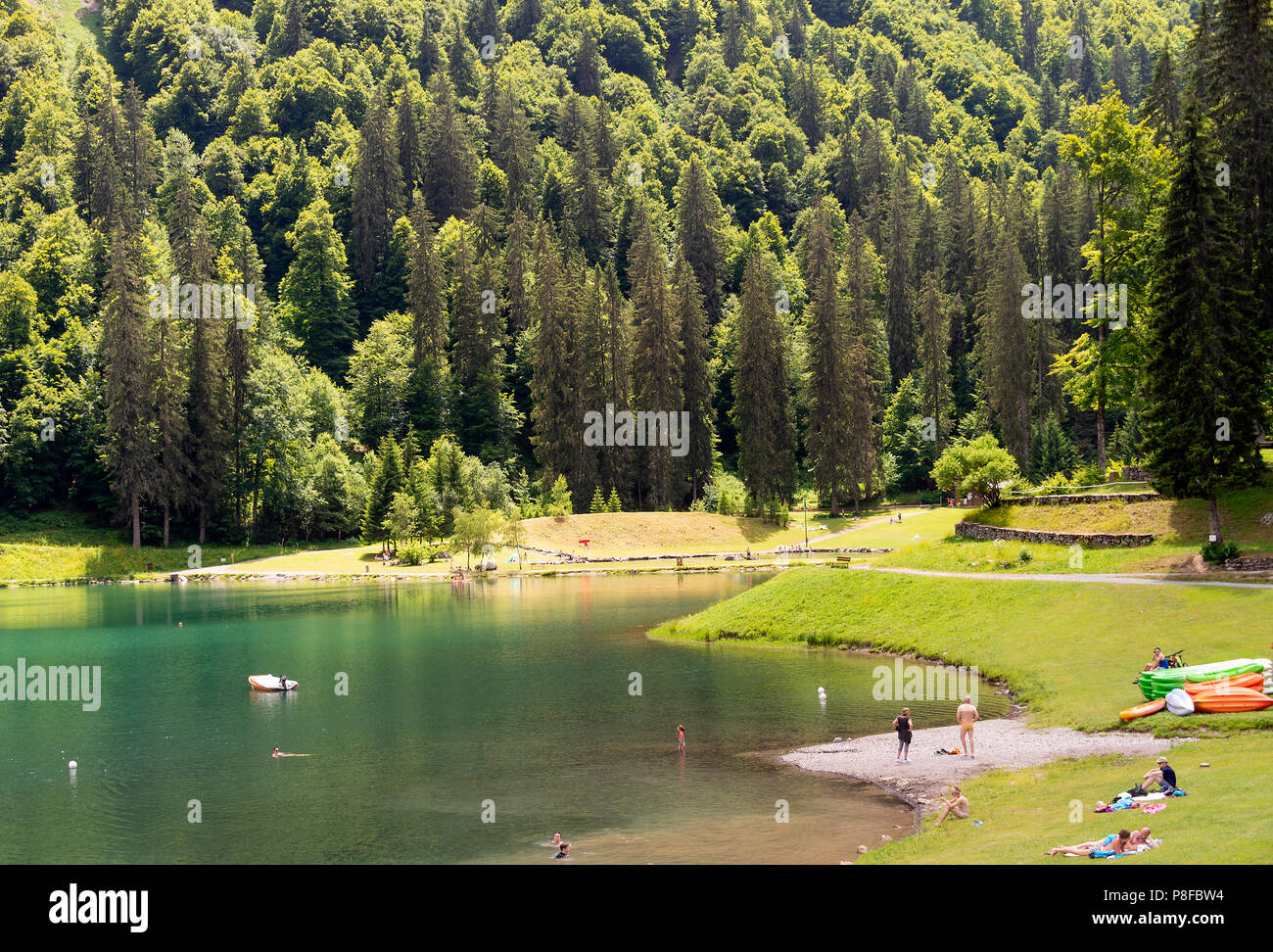 The Beautiful Green Waters of Lac de Montriond in Summer near Morzine ...