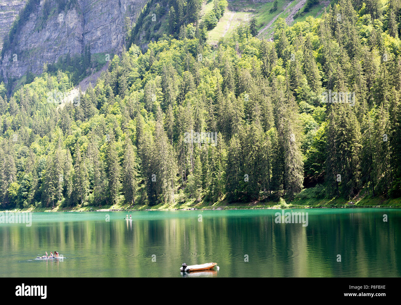 The Beautiful Green Waters of Lac de Montriond in Summer near Morzine ...