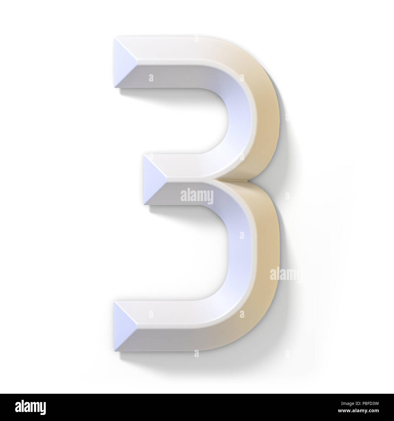 White dimensional font number 3 THREE 3D render illustration isolated ...
