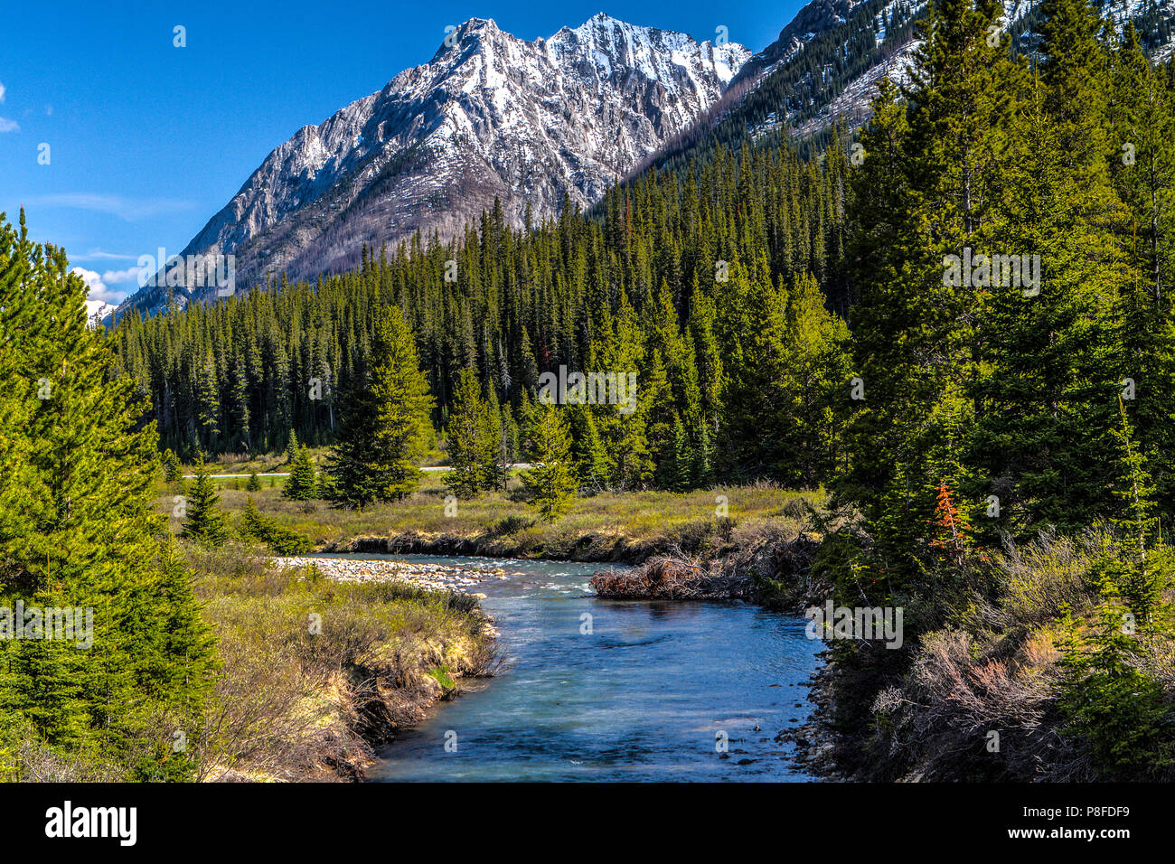 Mountain scene whre river flowes towards camera and mountains in ...