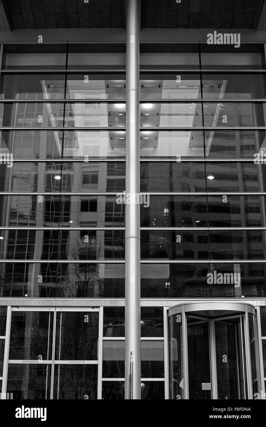 Downtown Seattle early morning with abstract close-up of building ...