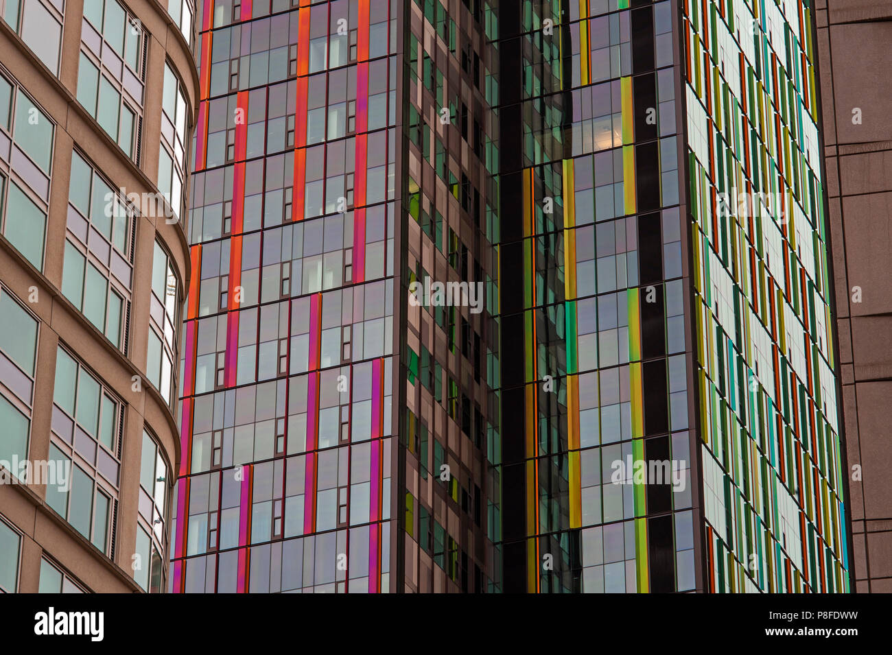 Downtown Seattle early morning with abstract close-up of building ...