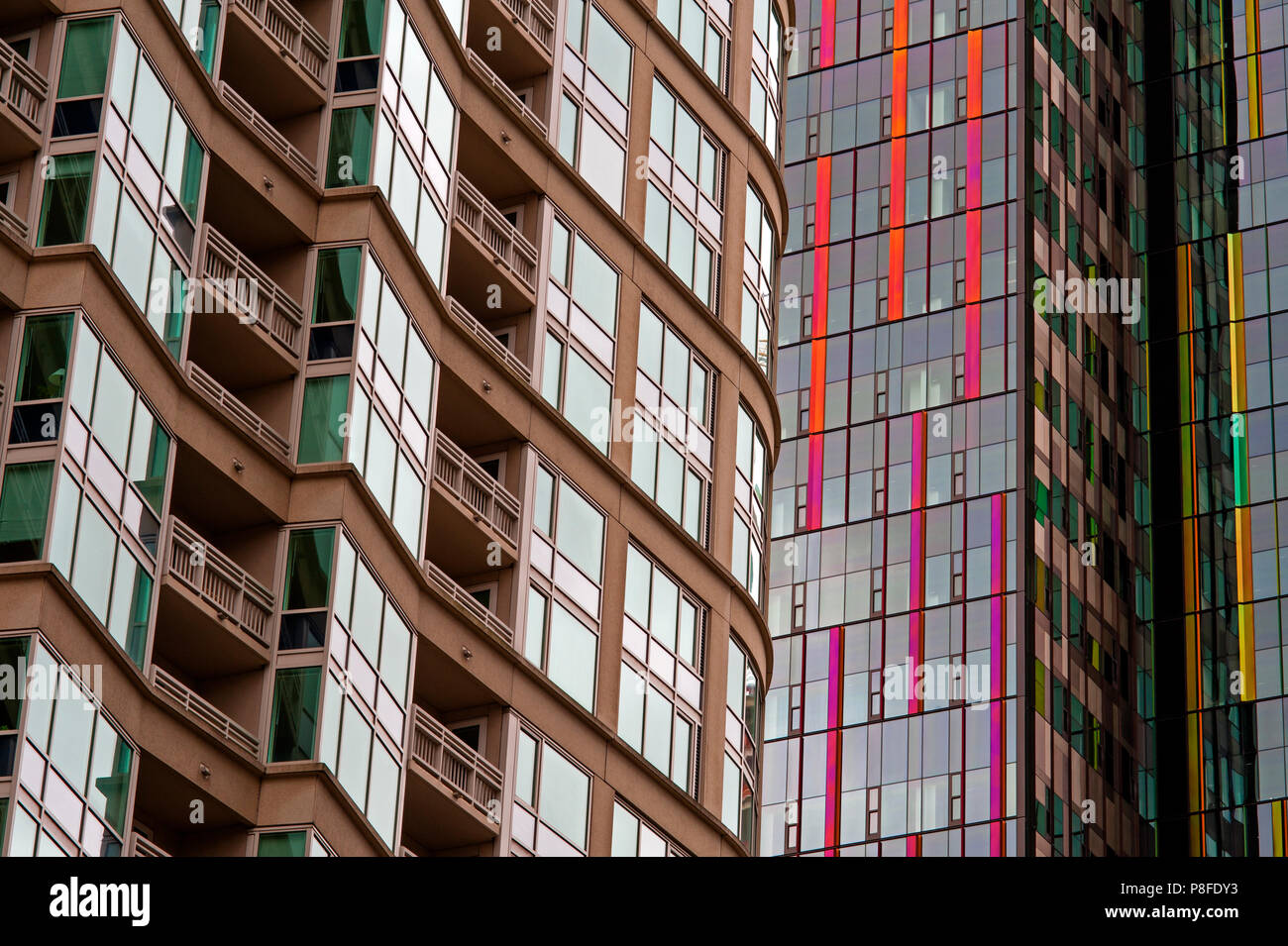 Downtown Seattle early morning with abstract close-up of building ...