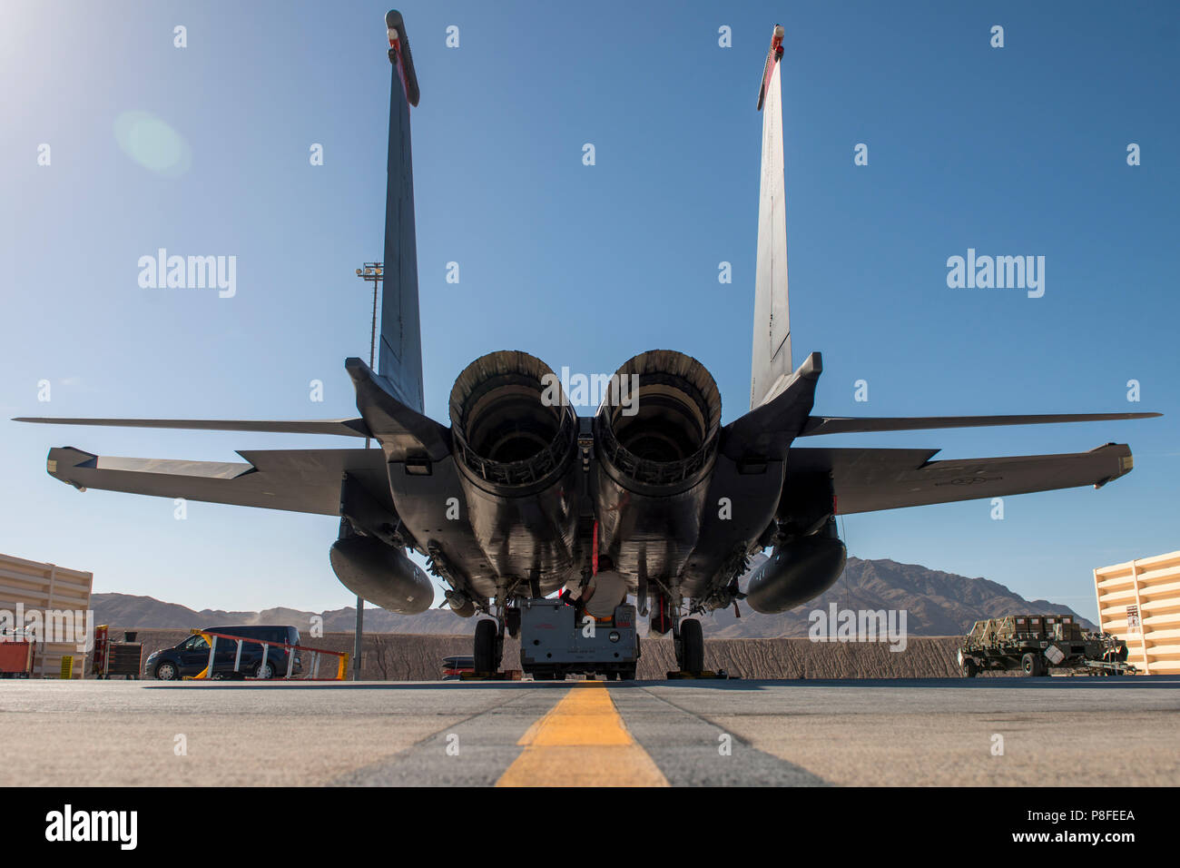 A 391st Fighter Squadron crew chief troubleshoots an F-15E Strike Eagle ...