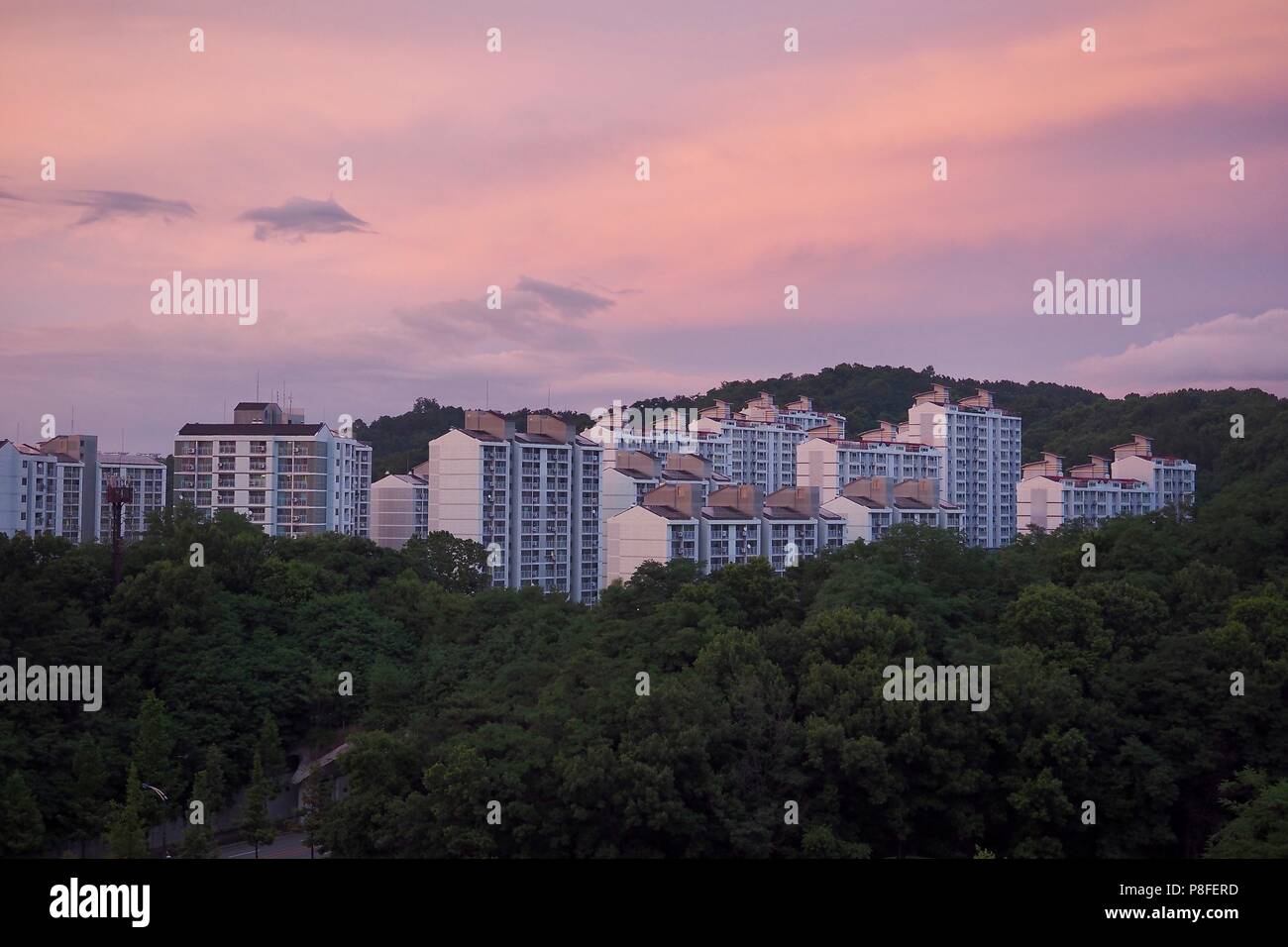 The apartment and mountain in Cheongju, Korea, sunset Stock Photo - Alamy