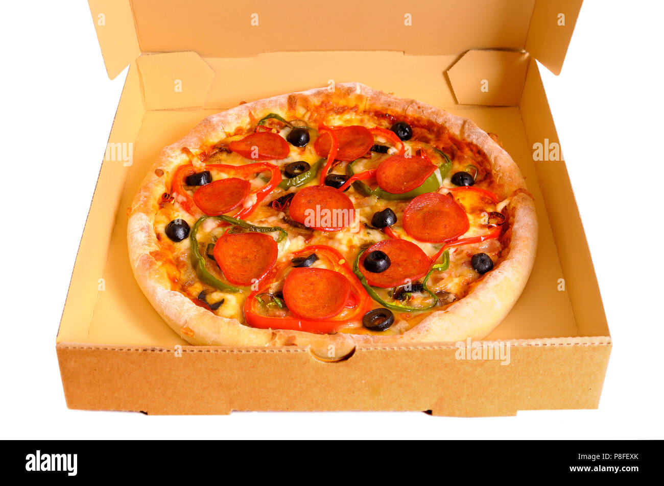 Pizza in a delivery box isolated on a white background Stock Photo - Alamy
