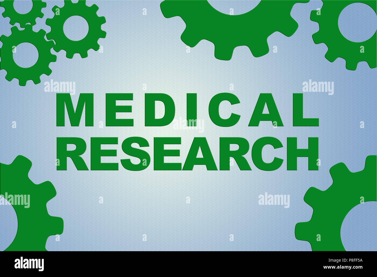 MEDICAL RESEARCH sign concept illustration with green gear wheel ...